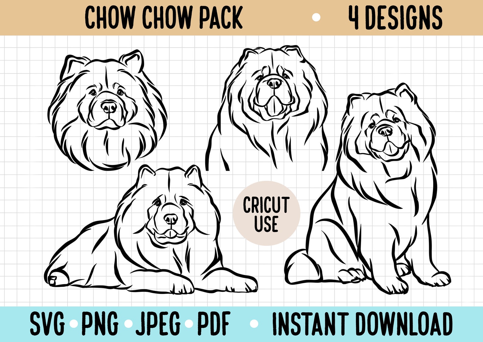 Chow Chow Line Art Bundle: Dog Breed SVG Vector Graphics (digital ...
