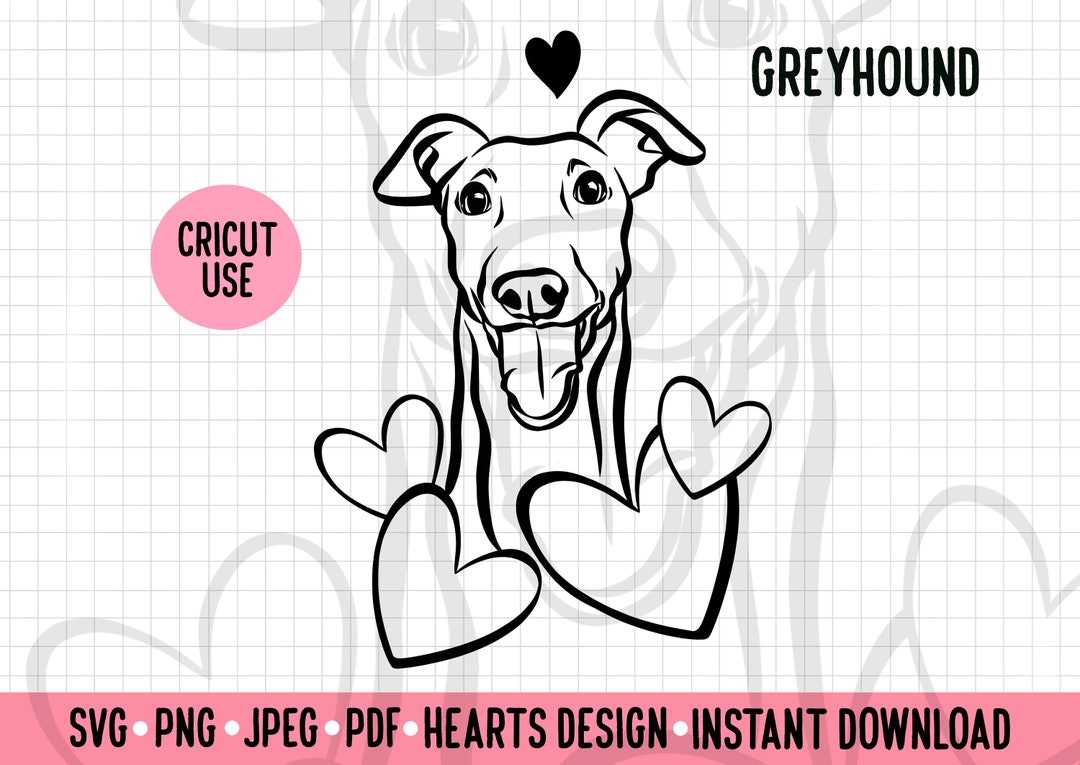 Greyhound Outline SVG Valentines Dog Line Portrait Clipart Greyhound ...
