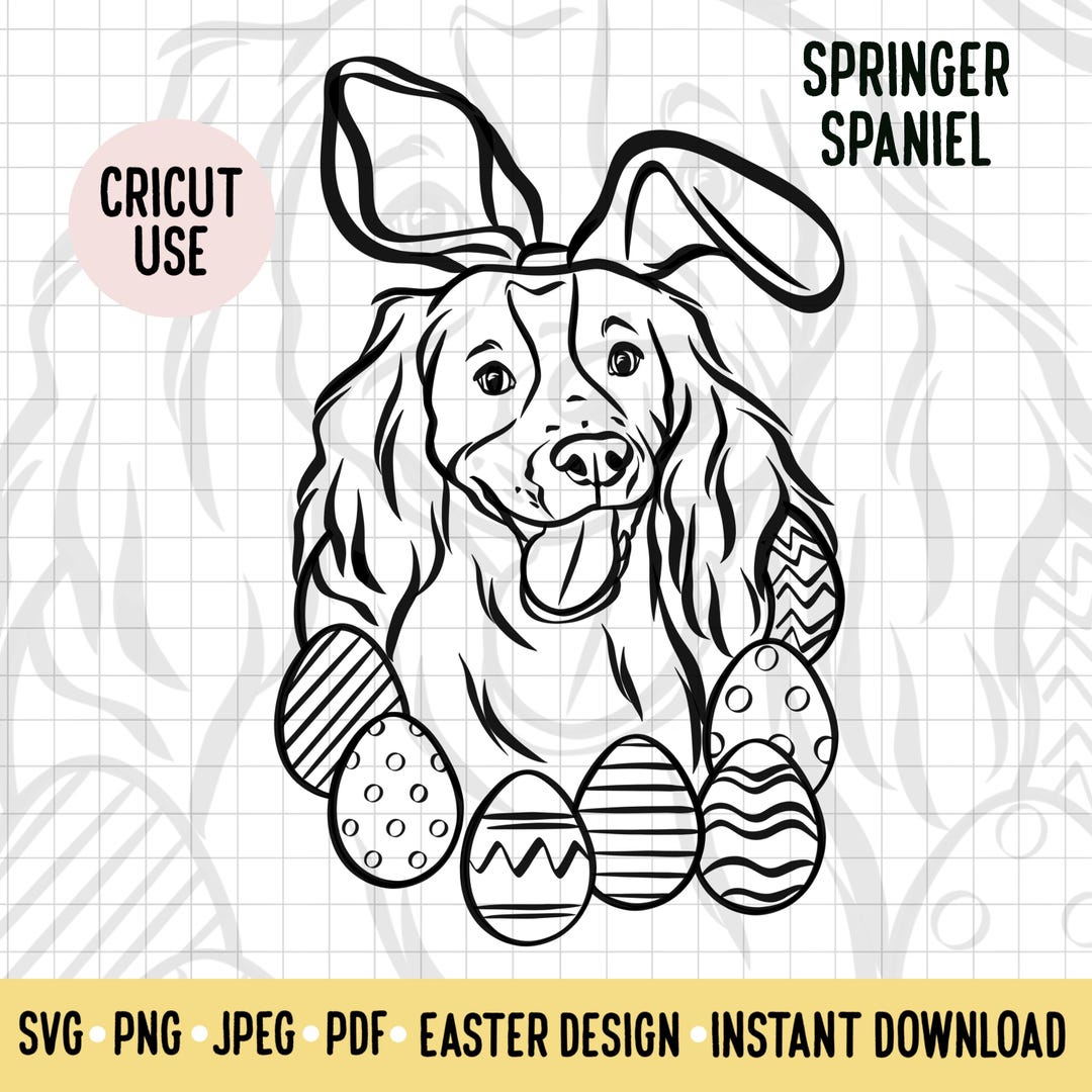 Springer Spaniel Easter Outline SVG: Dog Breed Clipart (digital ...
