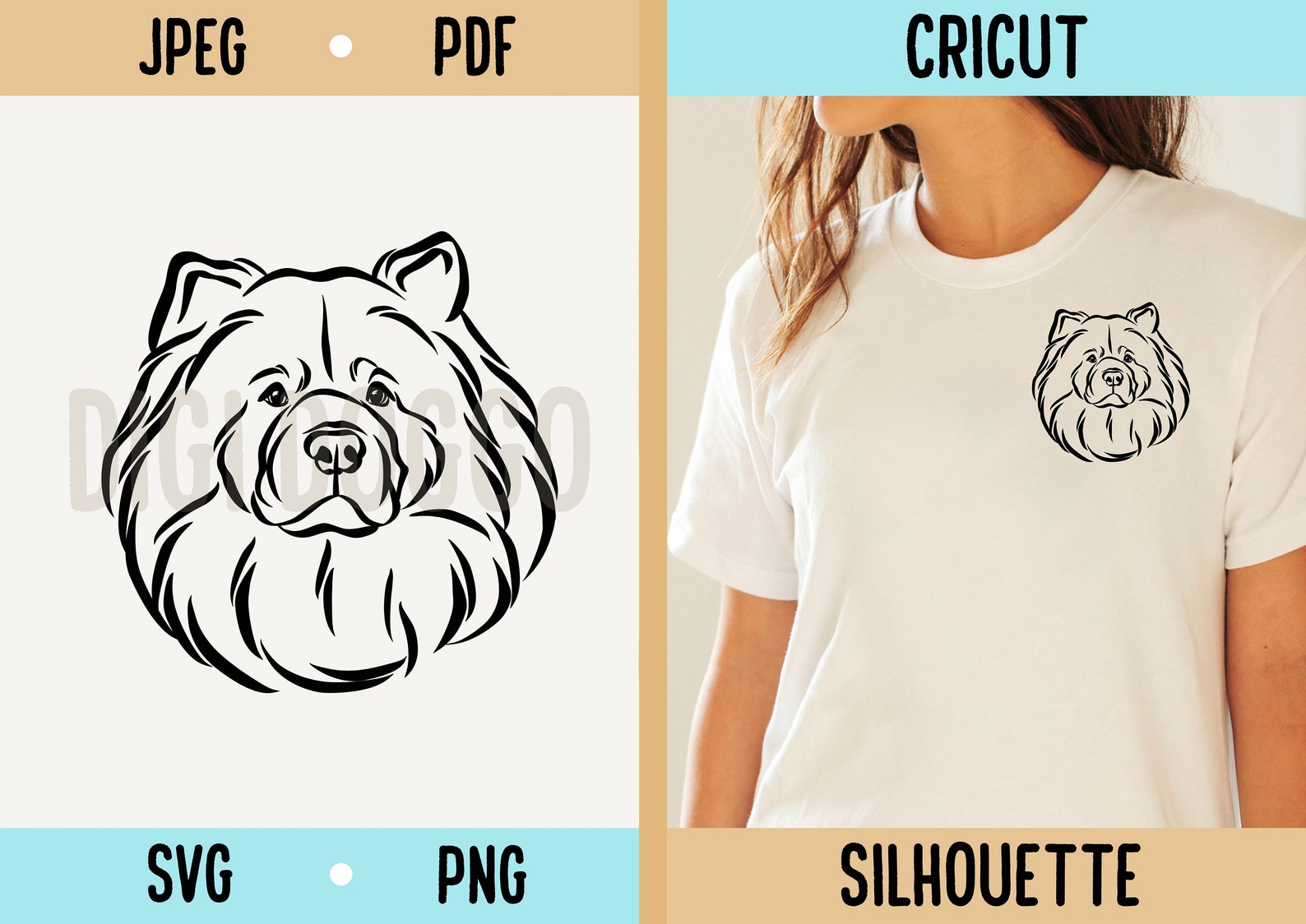 Chow Chow Line Art Bundle: Dog Breed SVG Vector Graphics (digital ...