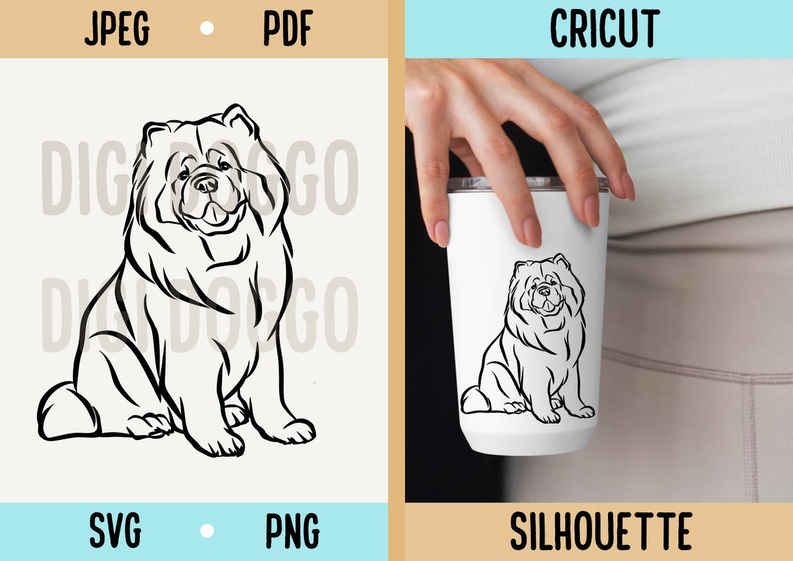 Chow Chow Line Art Bundle: Dog Breed SVG Vector Graphics (digital ...