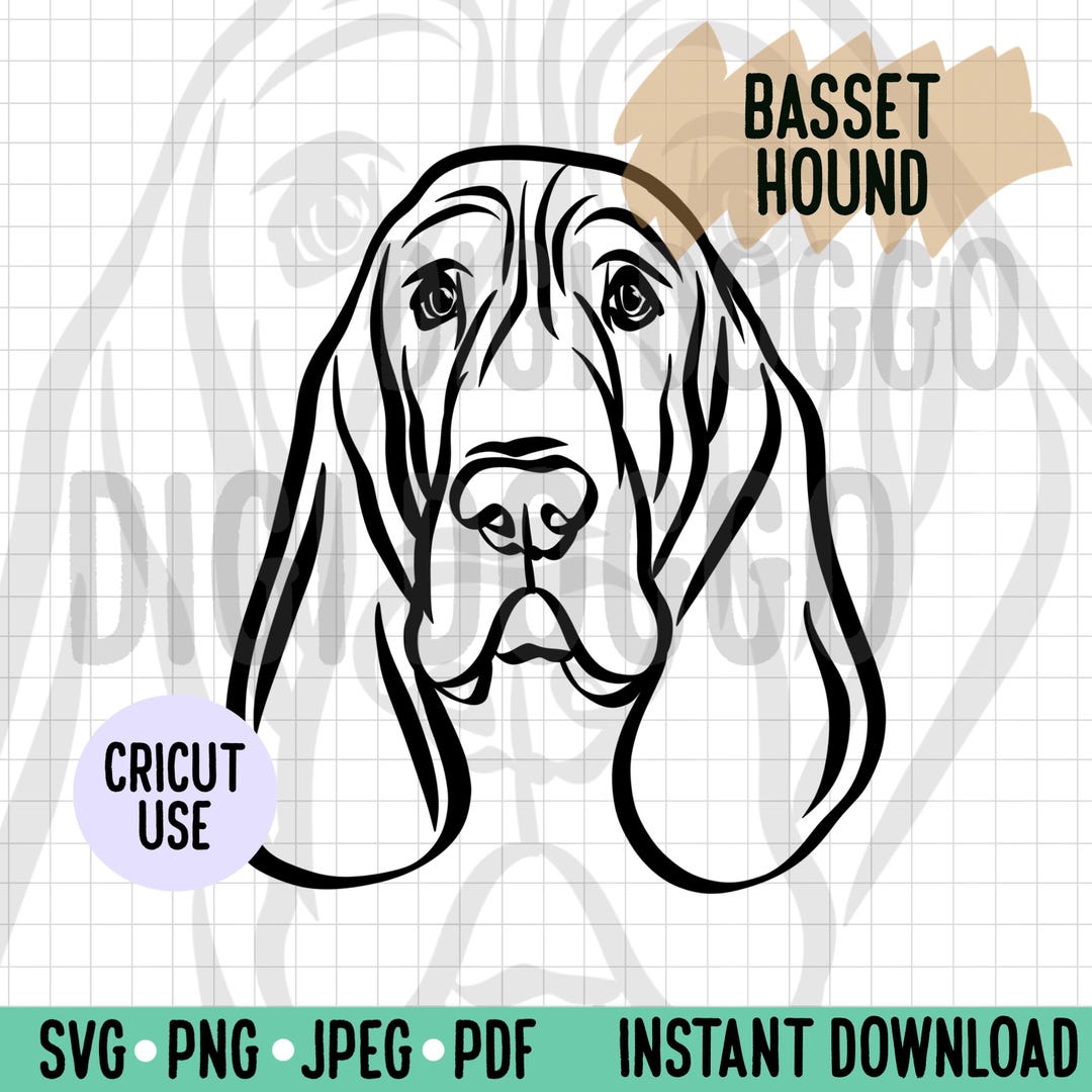 Basset Hound Outline SVG/ Basset Hound Face Line Art Vector File/ Dog ...