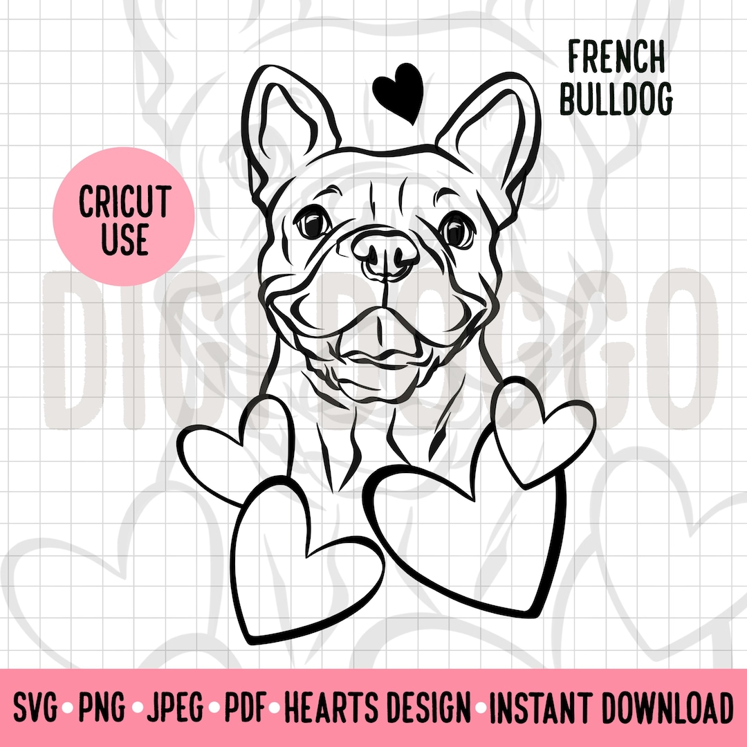 French Bulldog Love Outline SVG Valentines Dog Line Portrait Frenchie ...