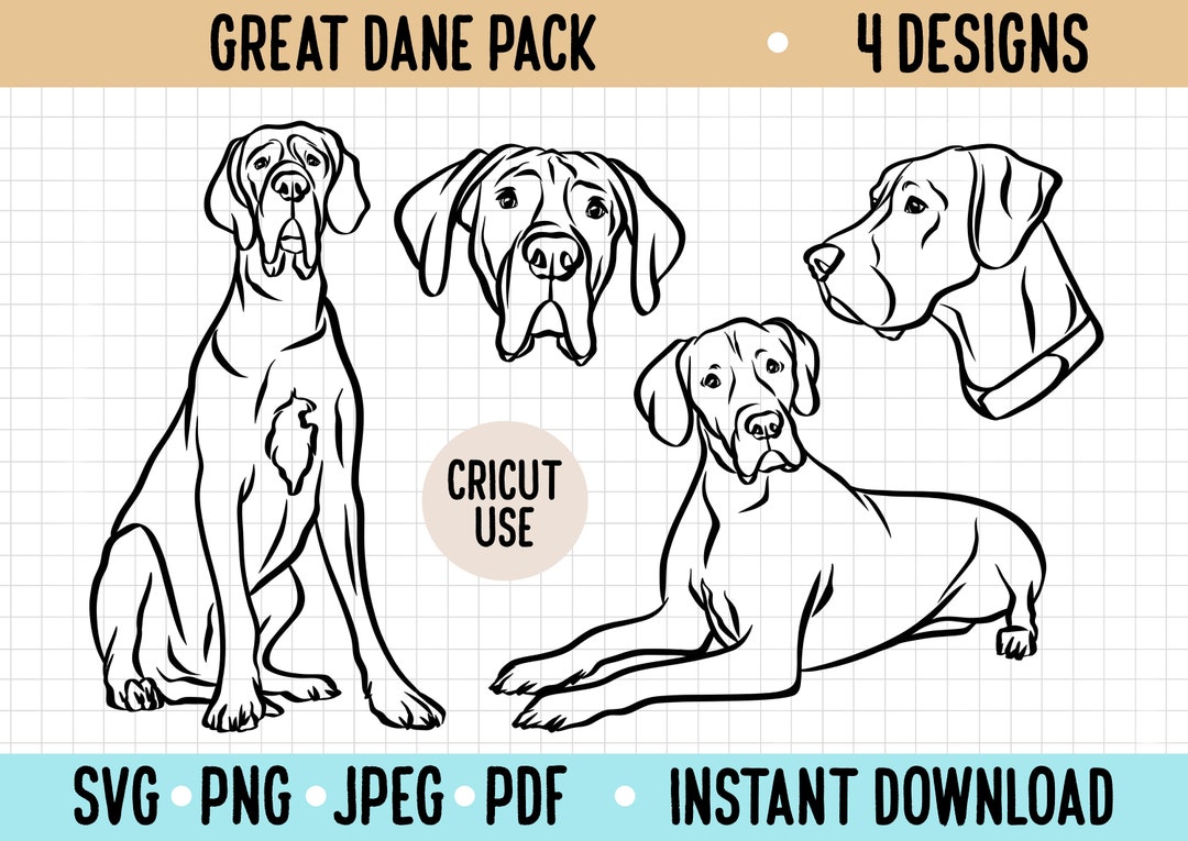 Great Dane Outline SVG Bundle, Cricut Silhouette Cut File (digital ...