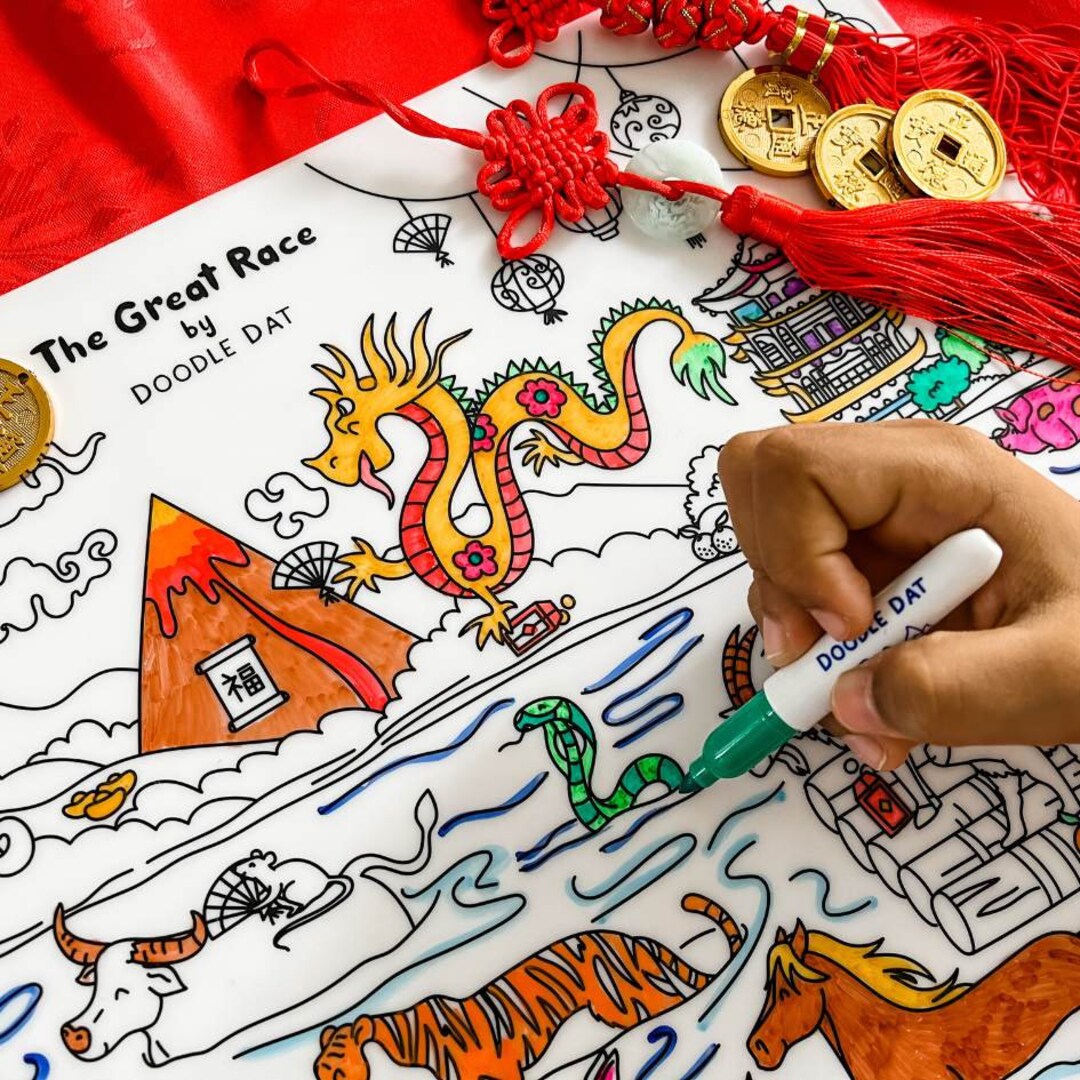 Reusable Colouring Mat A3 Size the Great Race Large Size CNY chinese ...