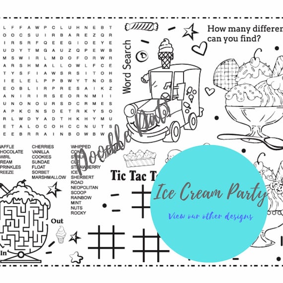 Ice Cream Party Coloring Placemat Printable Table Mat Party | Etsy