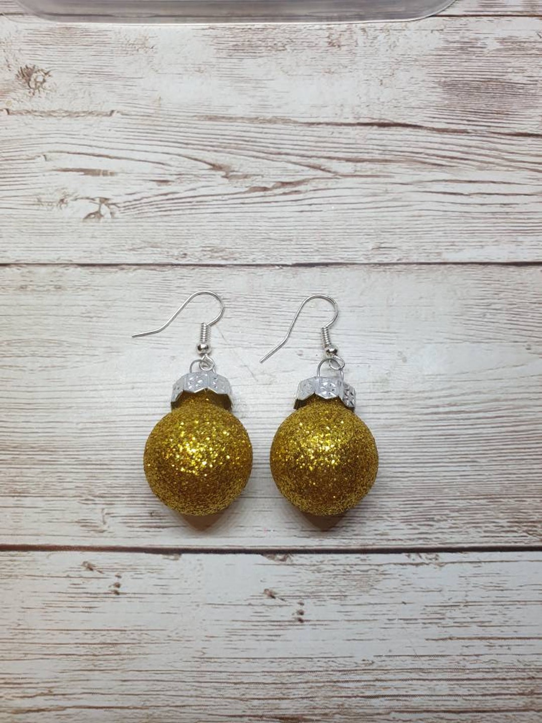Festive Christmas Bauble Earrings Metallic Glitter Baubles Stainless ...