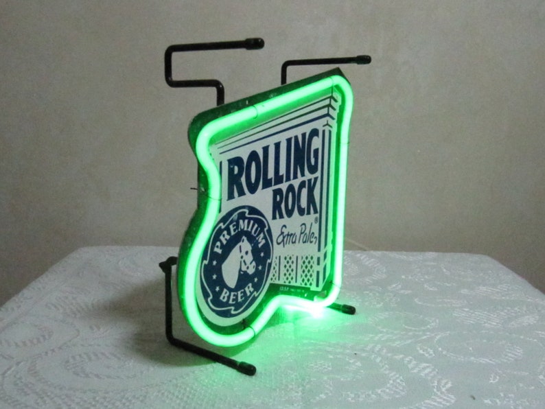 Small Green Illuminated Vintage Rolling Rock Beer Sign From the Famous ...