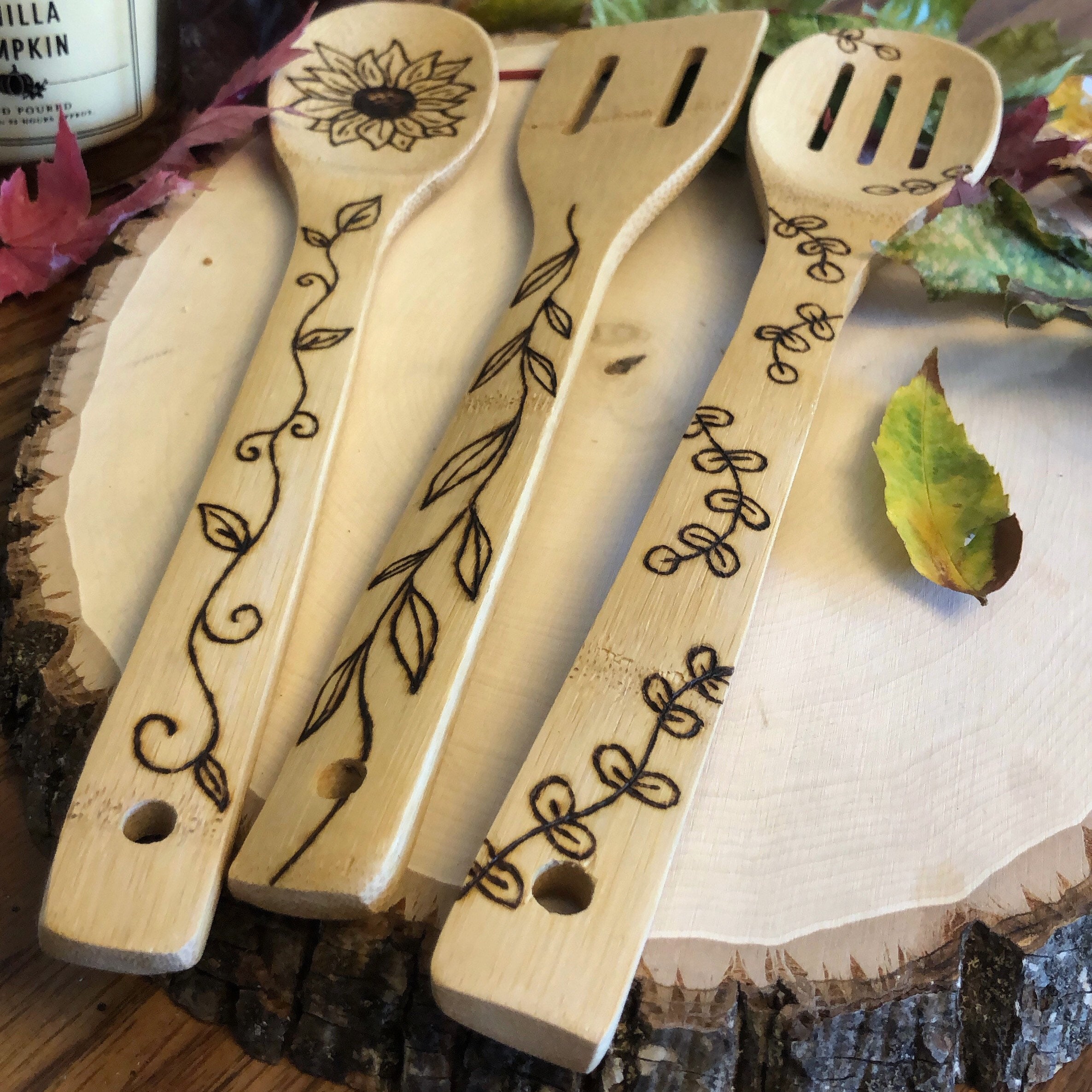 Custom Woodburned Floral Cooking Spoons - Etsy