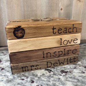 Cute Personalized Teacher Desk Decor/ Gift - Solid Wood Stack of Books ...