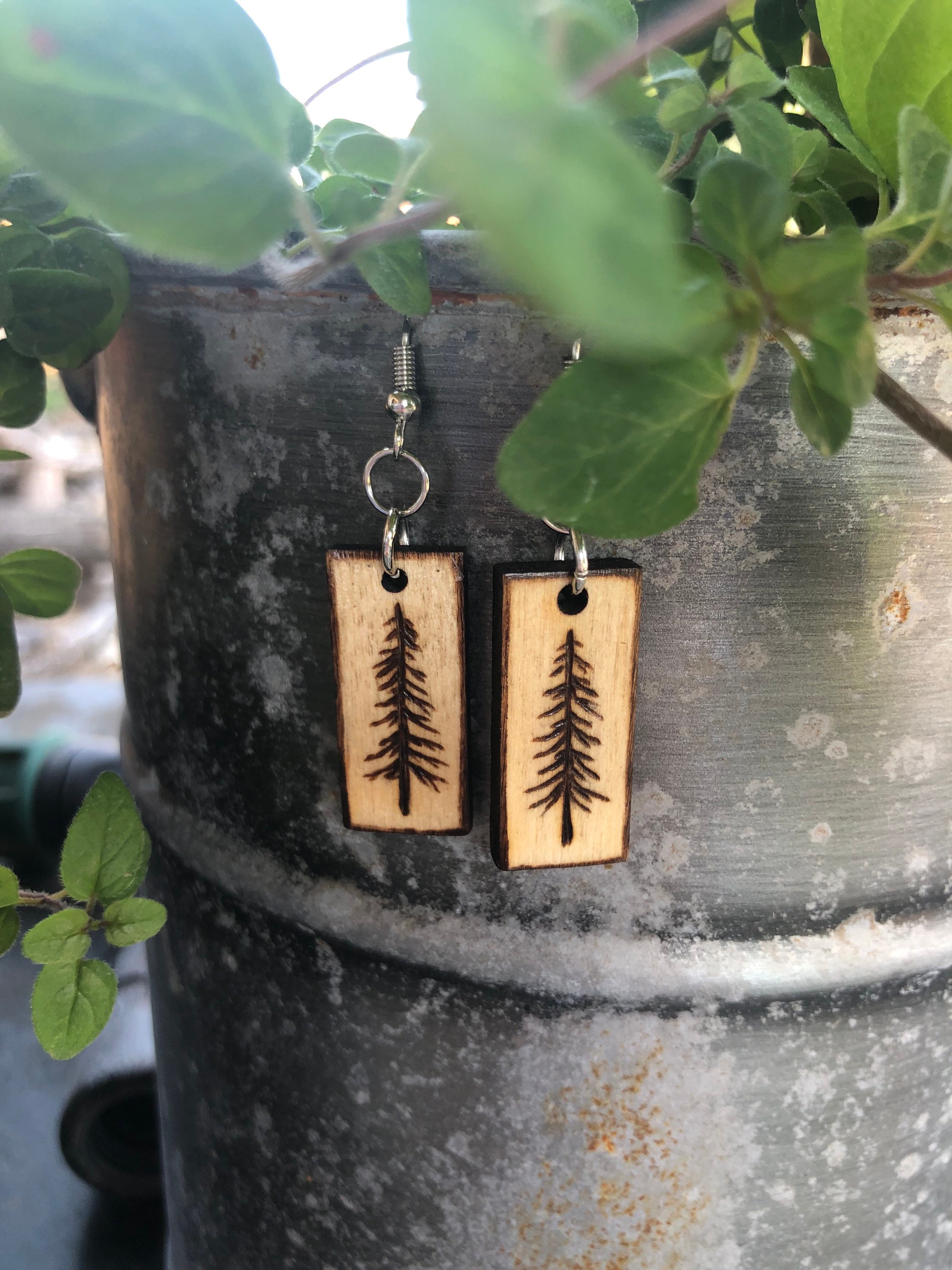 Mini Tree Wooden Earrings - Etsy