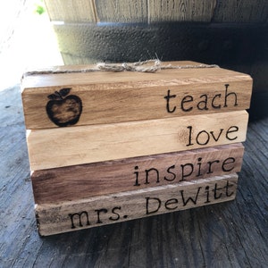 Cute Personalized Teacher Desk Decor/ Gift - Solid Wood Stack of Books ...