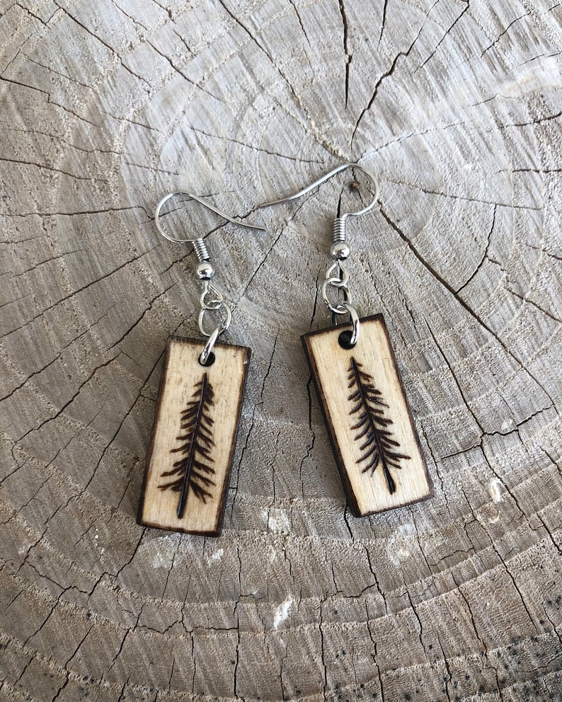 Mini Tree Wooden Earrings - Etsy