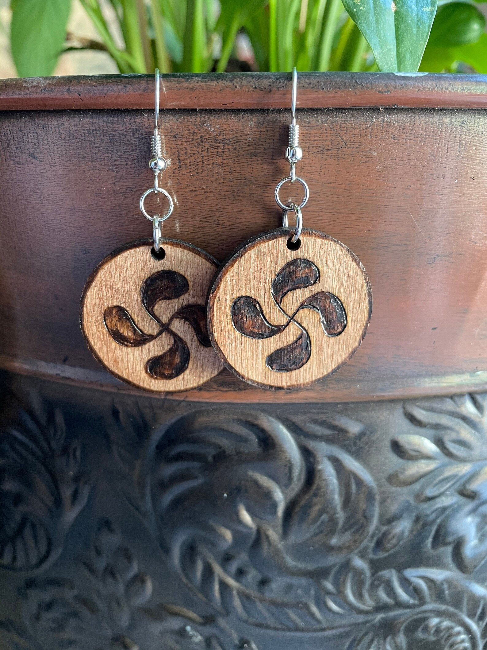 Lauburu Basque Symbol Wood Burned Earrings - Etsy