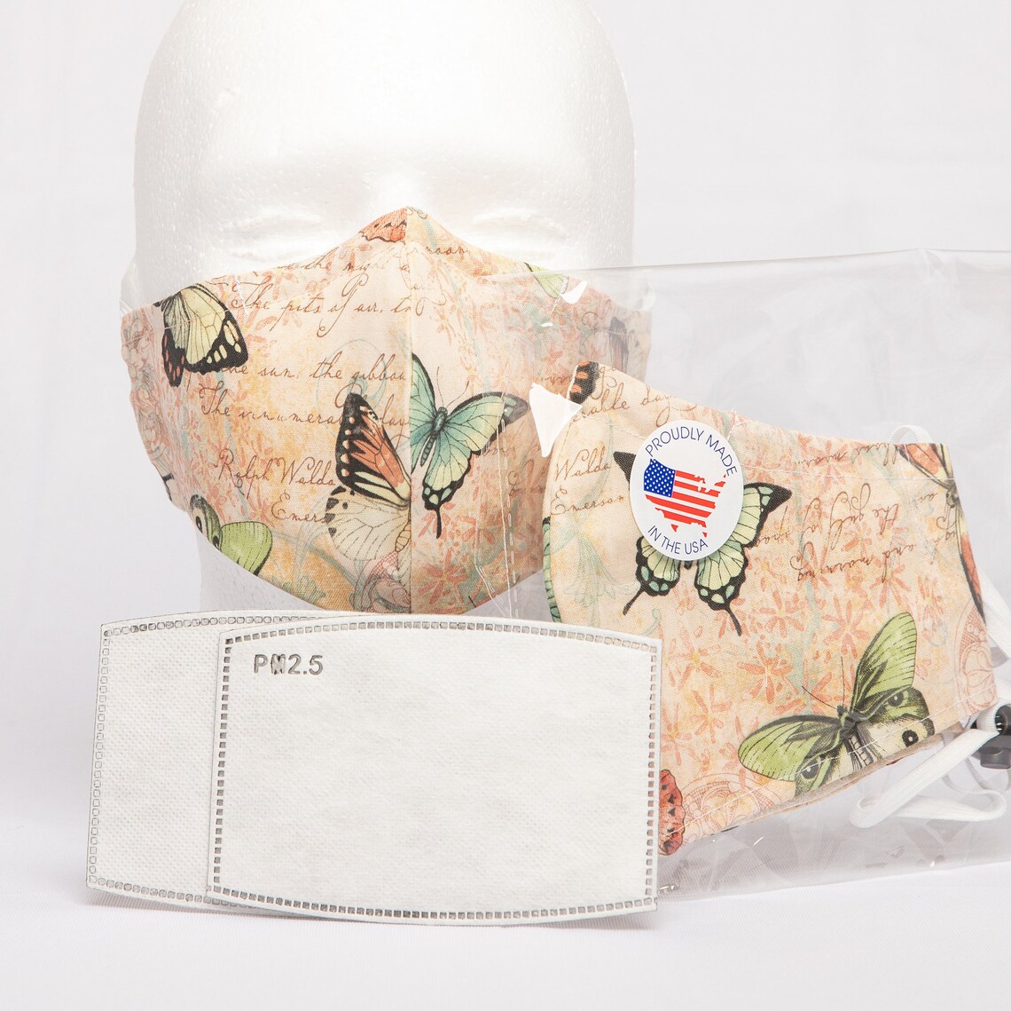 Butterfly Face Mask + 2 PM2.5 Filters USA - Butterfly, Fabric Face Mask ...
