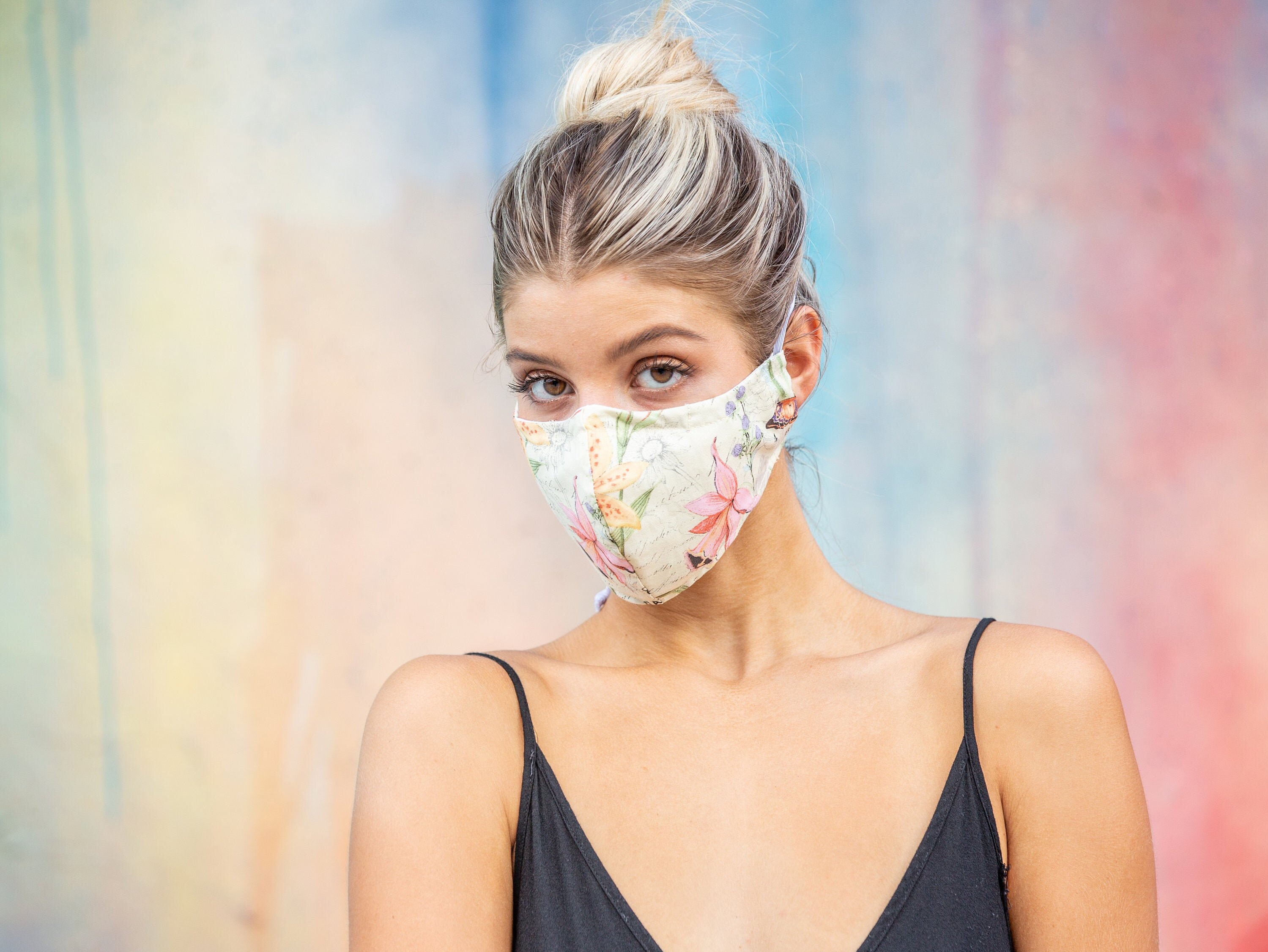 Butterfly Face Mask + 2 PM2.5 Filters USA - Butterflies and Flowers, Fabric Face Mask, Washable ...