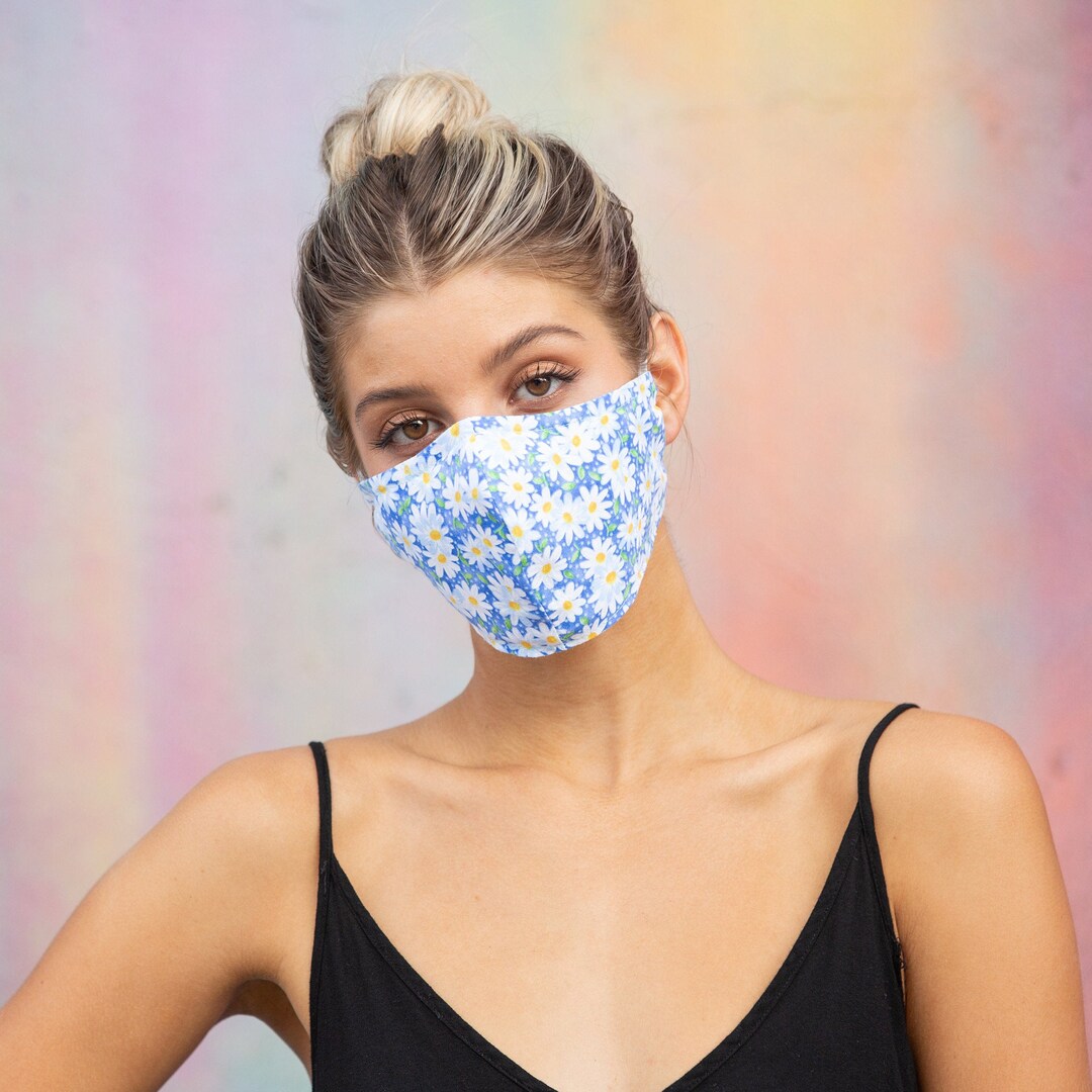 Blue Daisy Face Mask - Floral Face Masks, Hand Made Face Mask With ...
