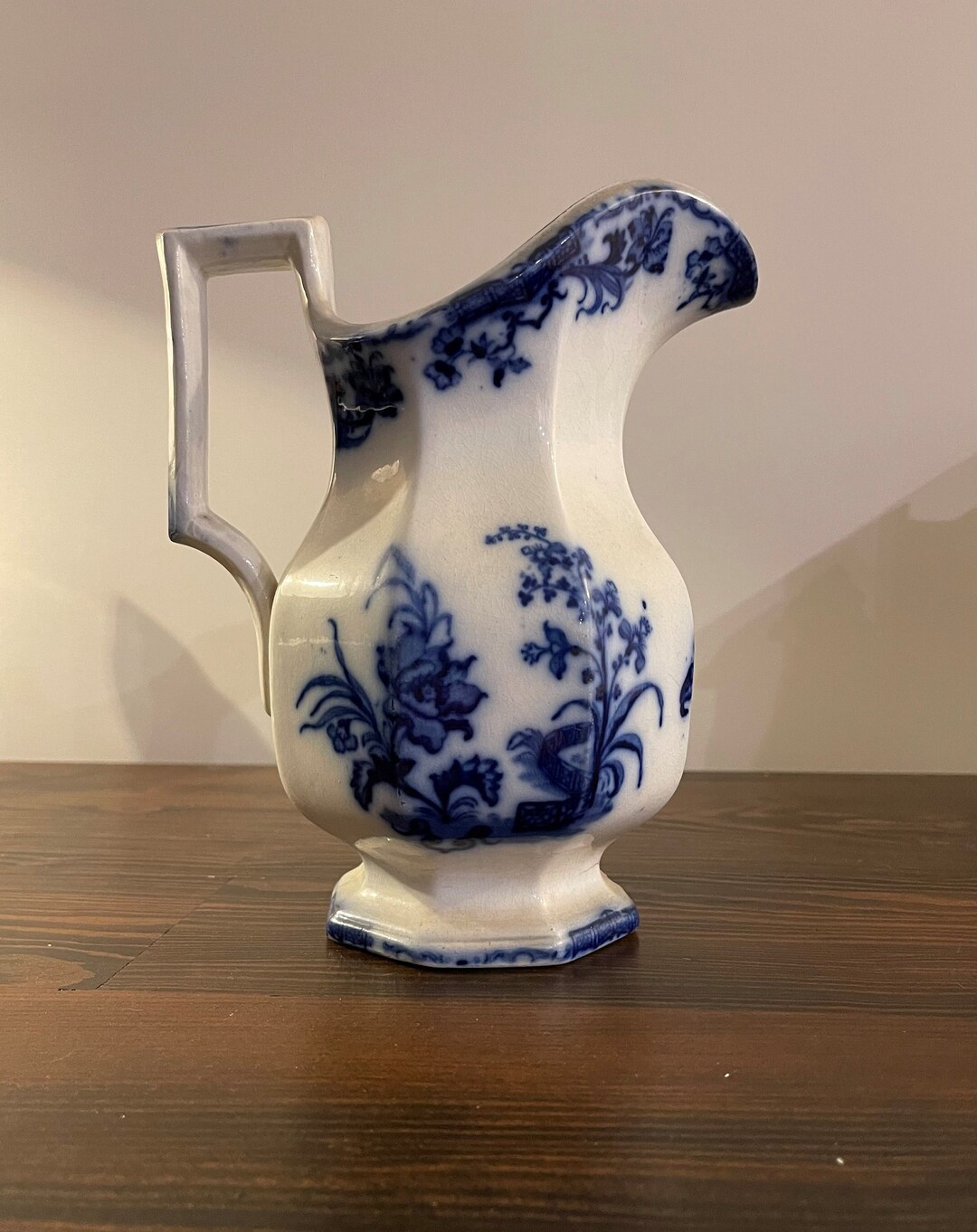 Antique Blue and White Carlton Pitcher - Etsy