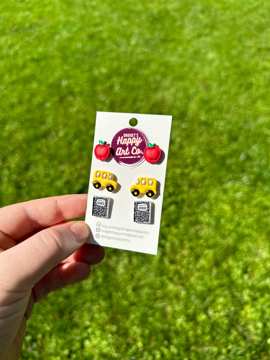 Apple, School Bus, Notebook, Pencil Stud Earrings - Etsy