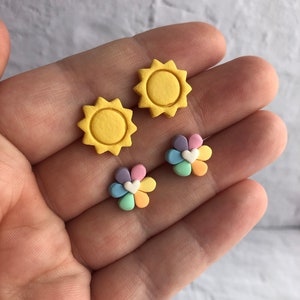 Sun Studs, Pastel Rainbow Tiny Flower Stud Pack - Etsy