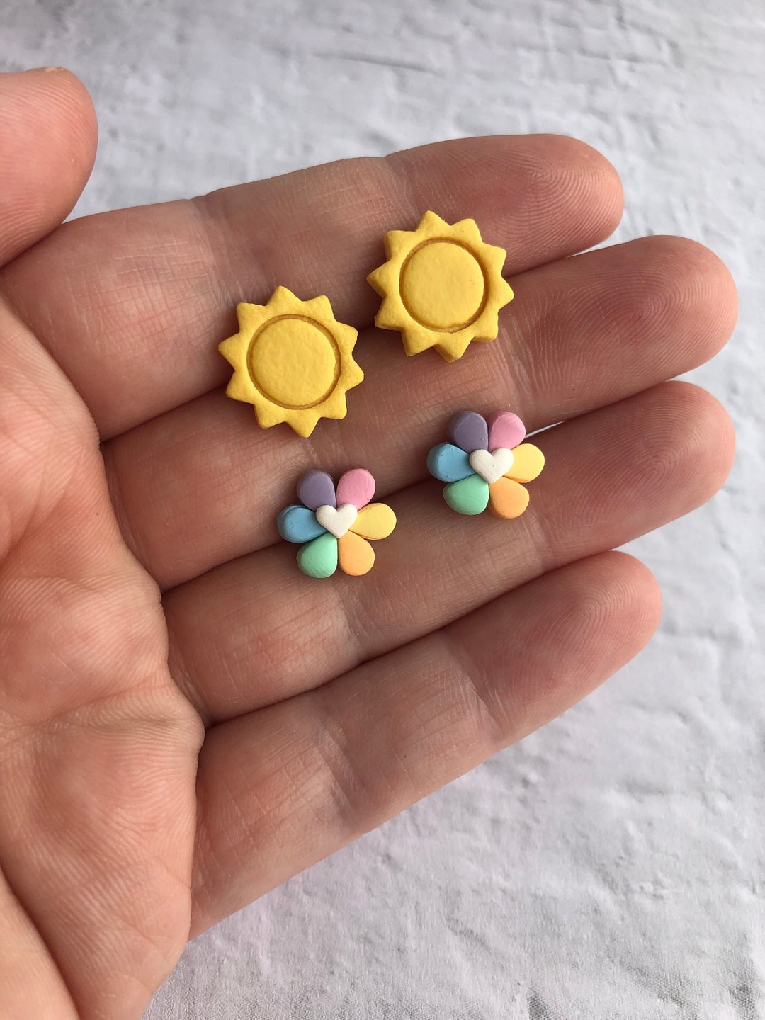 Sun Studs, Pastel Rainbow Tiny Flower Stud Pack - Etsy