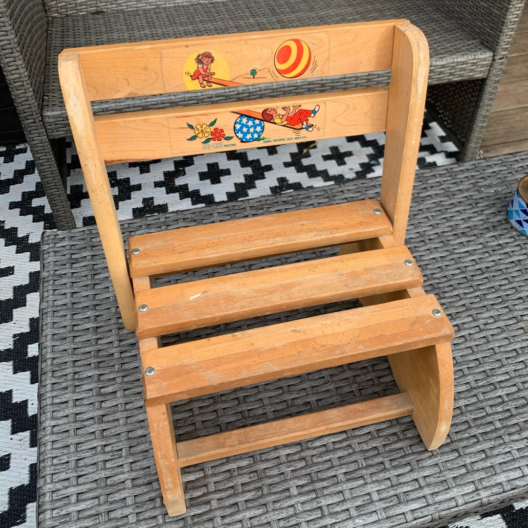 Vintage Wood Nu-line Child's Folding Chair/ Stepping Stool Combination ...