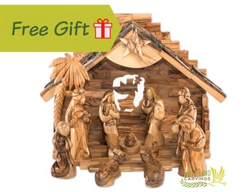 Large Wooden Nativity Set for Christmas Made of Olive Wood in | Etsy