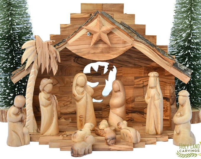 Large Nativity Set Wooden Nativity Set for Christmas Manger Scene ...