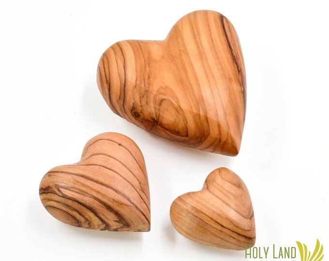 Olive Wood Hearts, Wooden Hearts, 3D Heart Shape Hand Carved in the ...