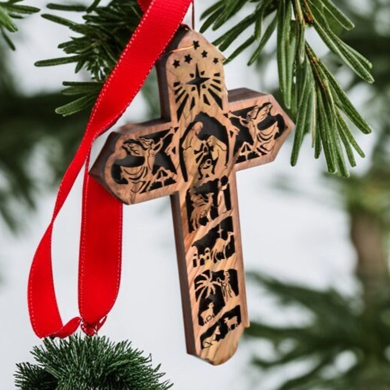 Manger and Cross Ornament - Etsy