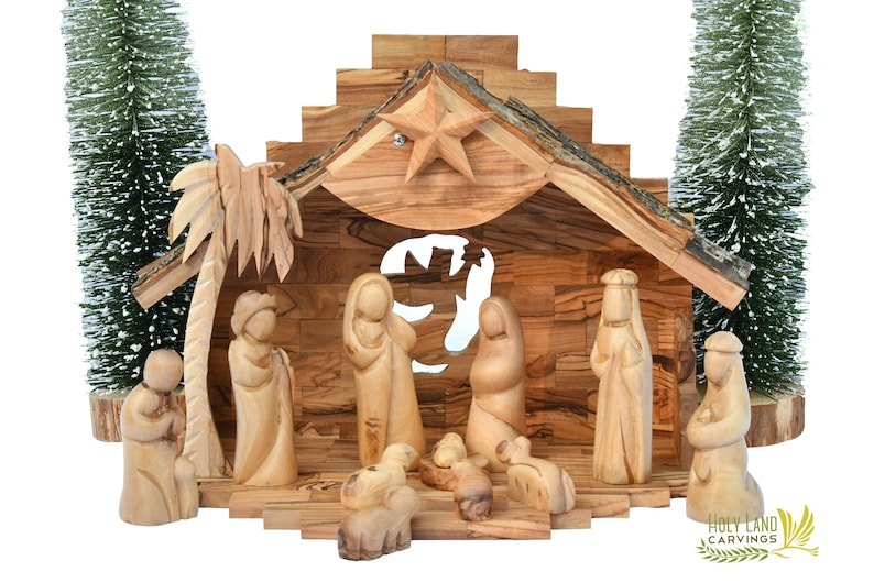 Large Nativity Set | Wooden Nativity Set for Christmas Manger Scene ...