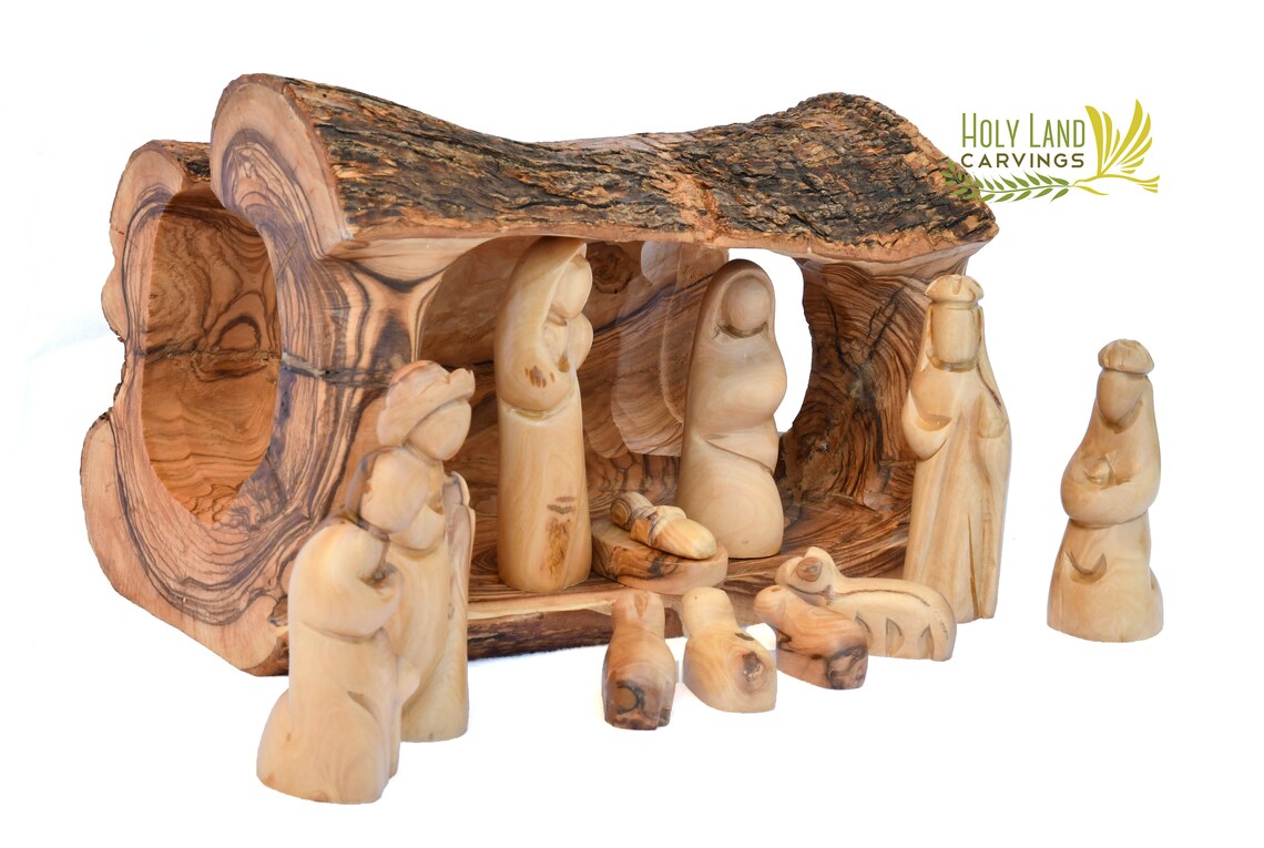 Olive Wood Nativity Cave, Christmas Nativity, Nativity Scene Carved ...