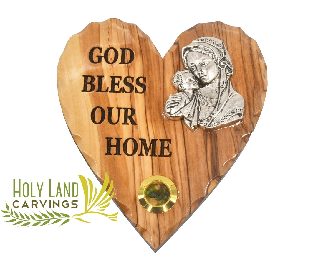Virgin Mary and Baby Jesus Wooden Wall Plaque | Heart Shape Wall ...