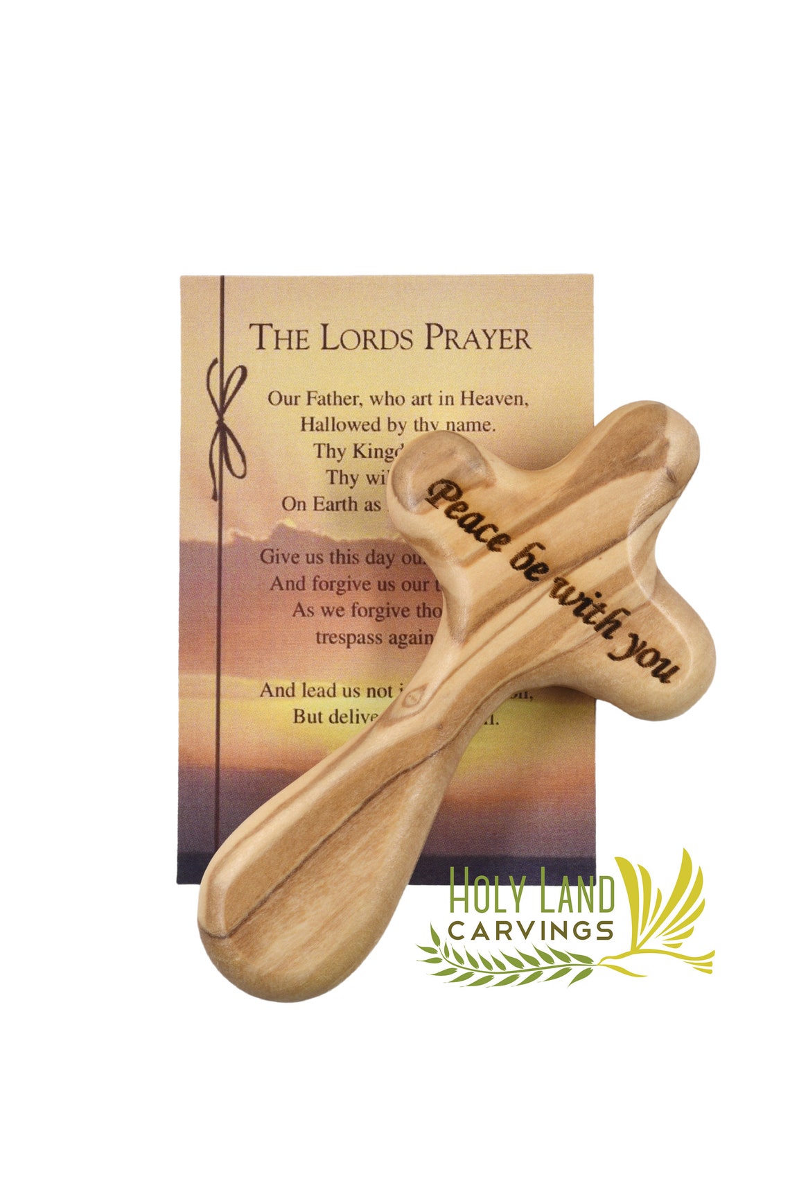 Peace Be With You Comfort Cross Olive Wood Cross Laser | Etsy