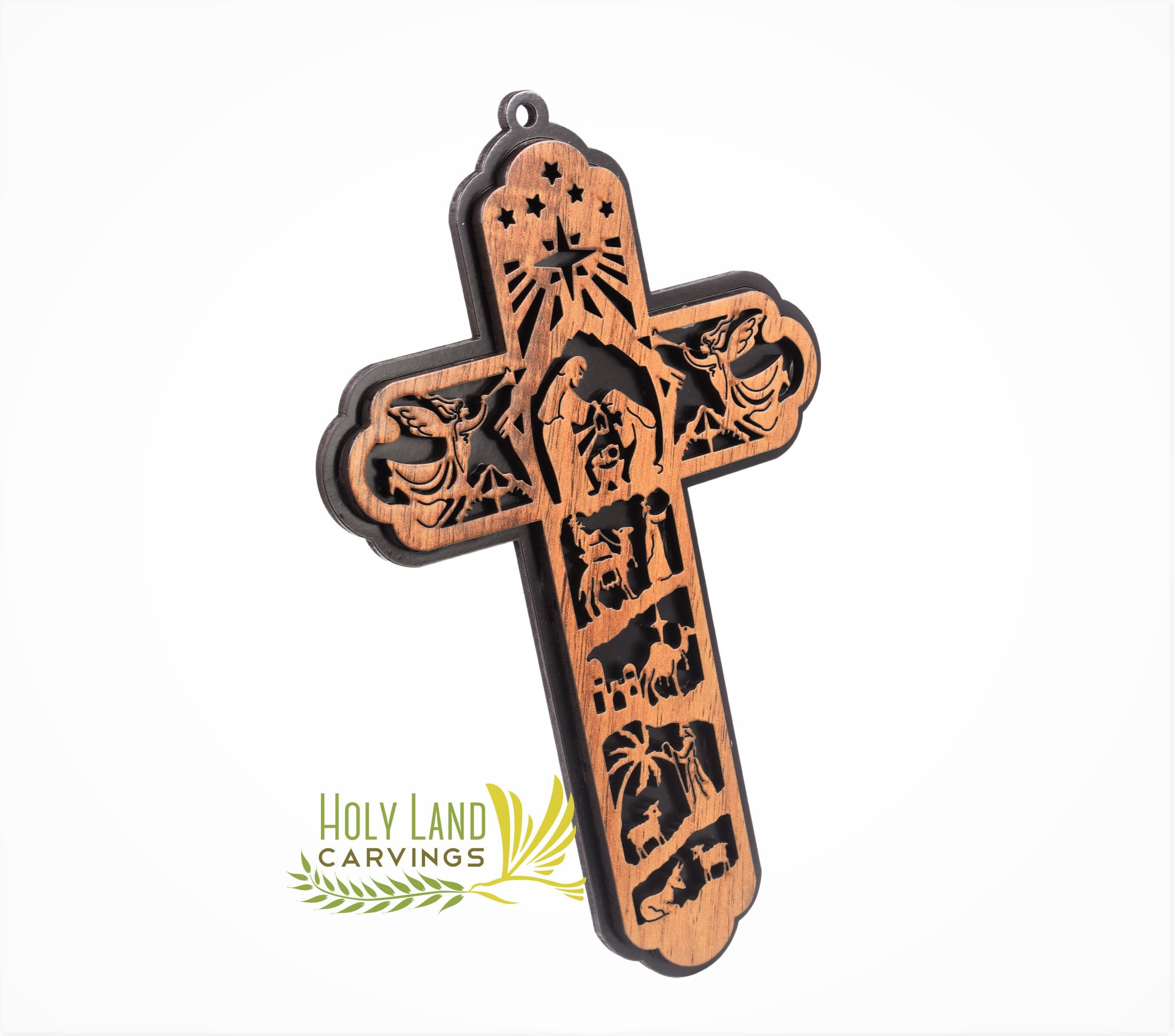 Nativity Cross for Wall - Wooden Cross Made in the Holy Land - Manger ...
