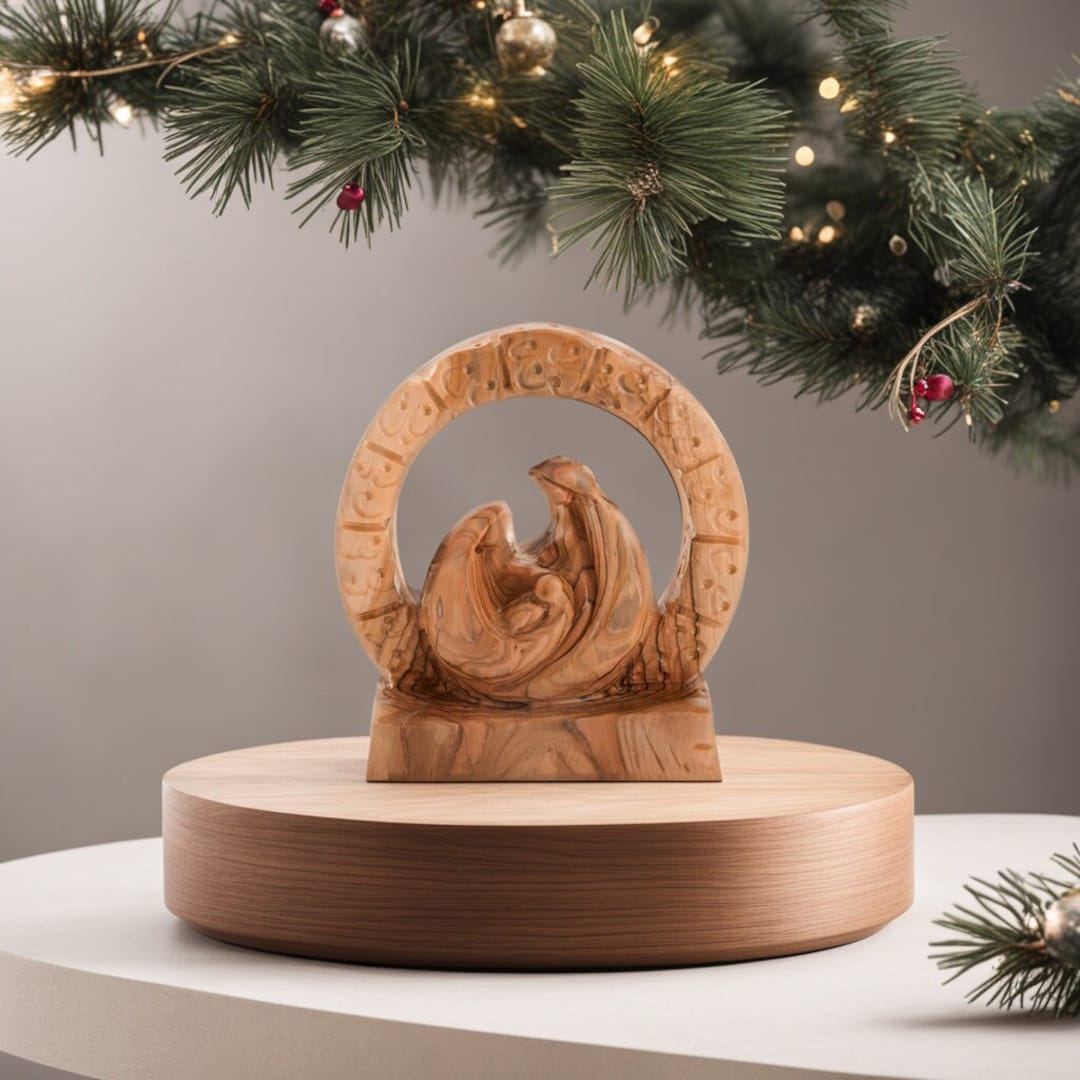 Olive Wood Holy Family Statue, Nativity Set Manger Scene for Home Décor ...
