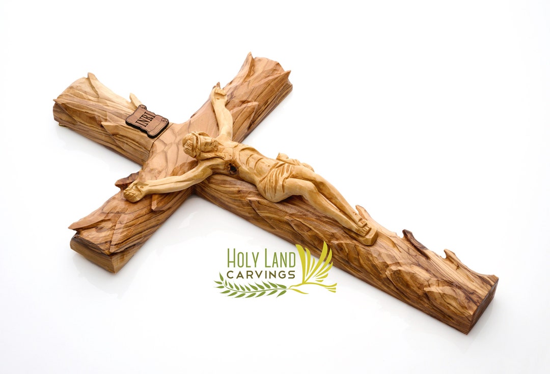 Large Catholic Wall Crucifix Made of Olive Wood | 14 Inch Wooden ...