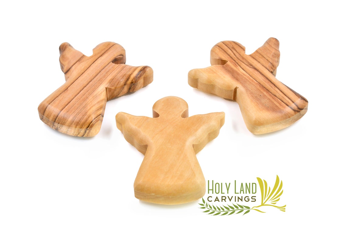 Small Olive Wood Angel Wooden Guardian Angel Magnetic or - Etsy