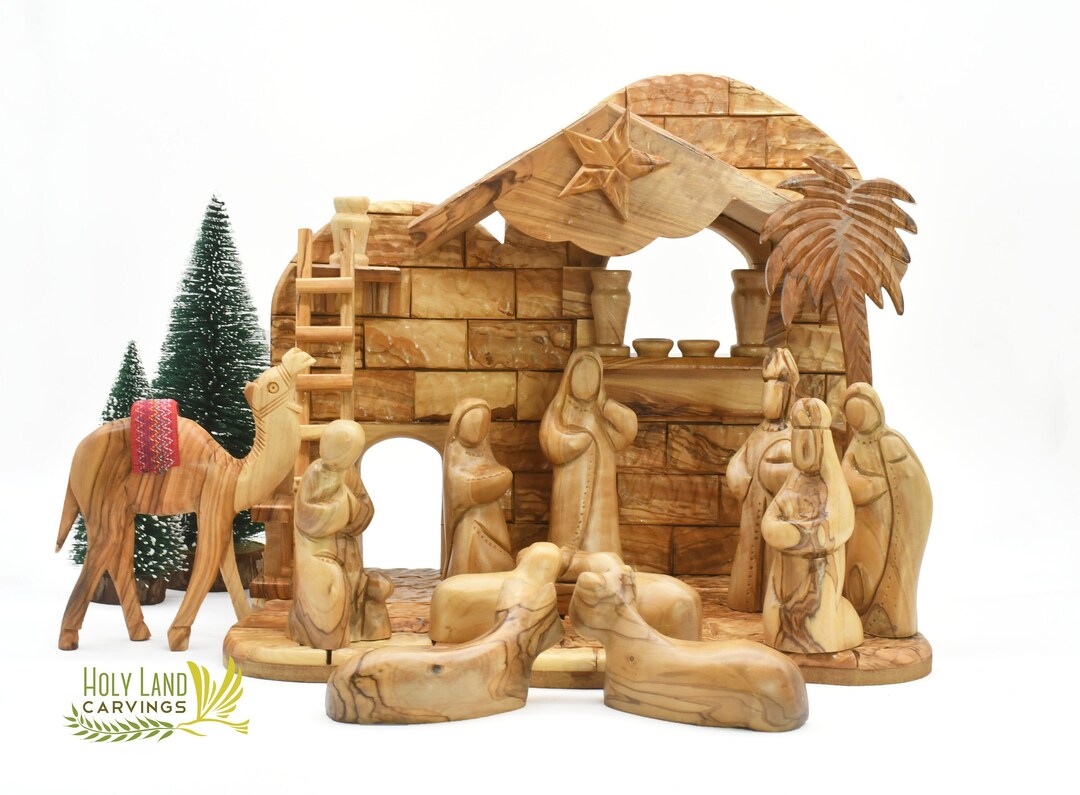 Large Wooden Nativity Set for Christmas Nativity Set Handmade Manger ...