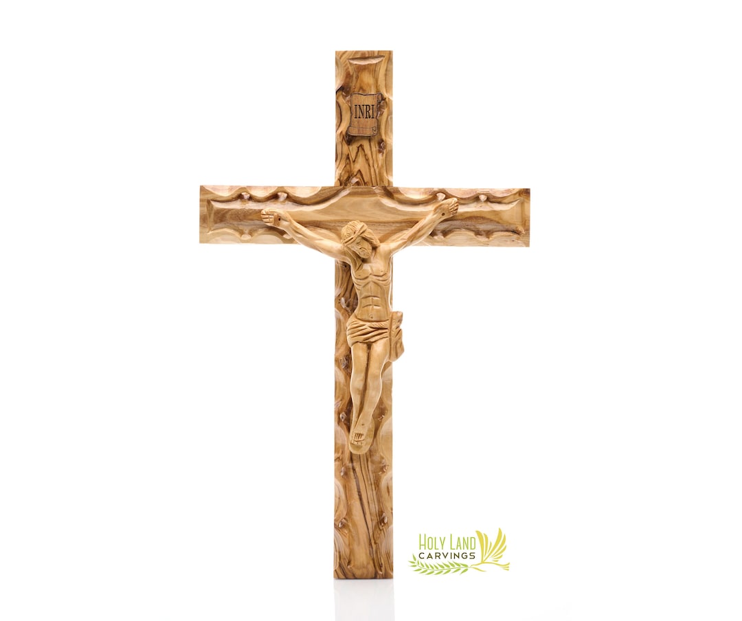 Large Catholic Wall Crucifix Made of Olive Wood 14 Inch Wooden Crucifix ...