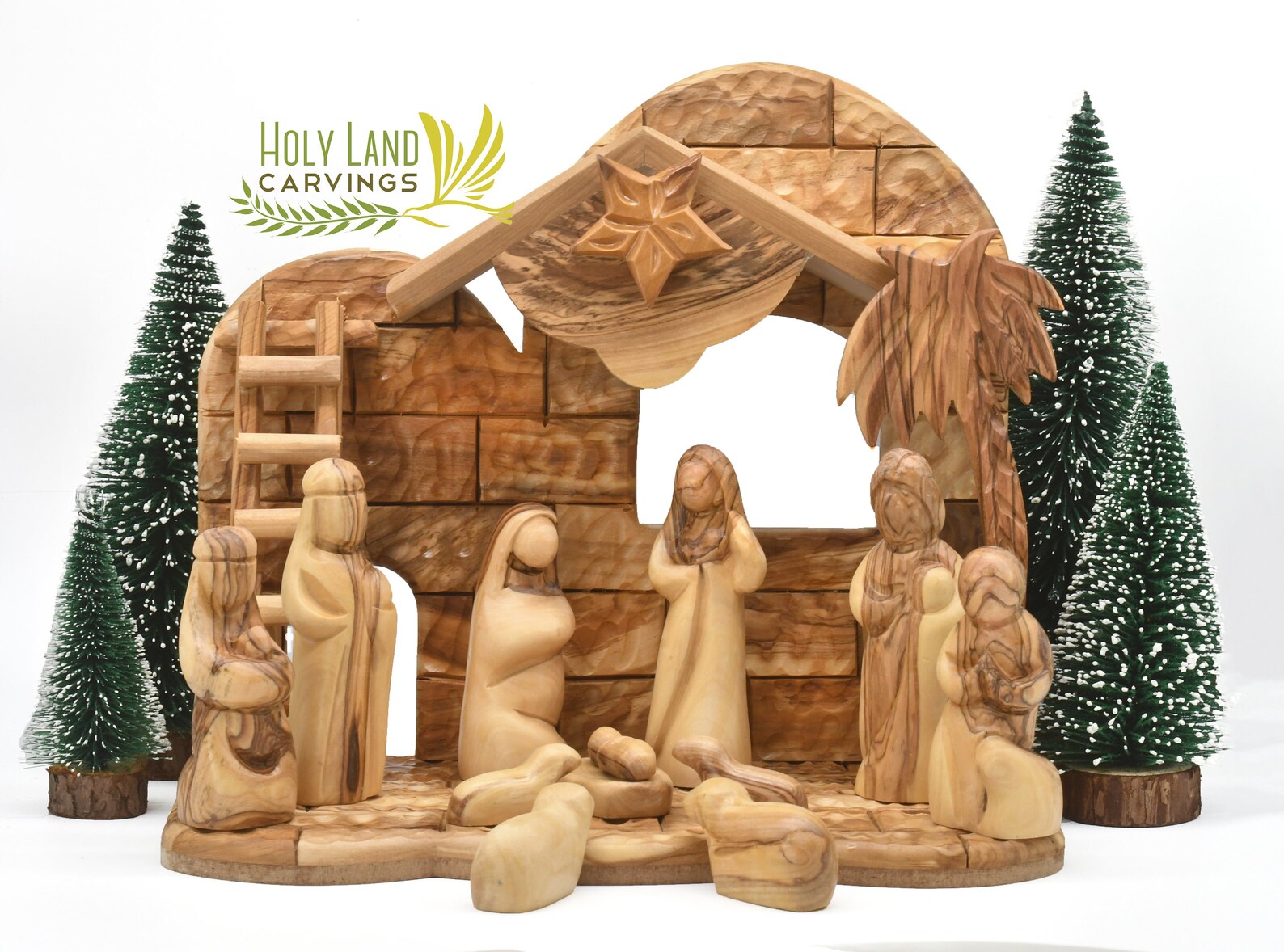 Large Nativity Set, Olive Wood Nativity Set Handmade, Wooden Nativity ...