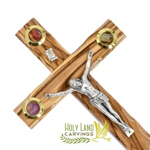 8 Inch Wall Cross Crucifix - Holy Land Olive Wood Cross - 4 Glasses ...