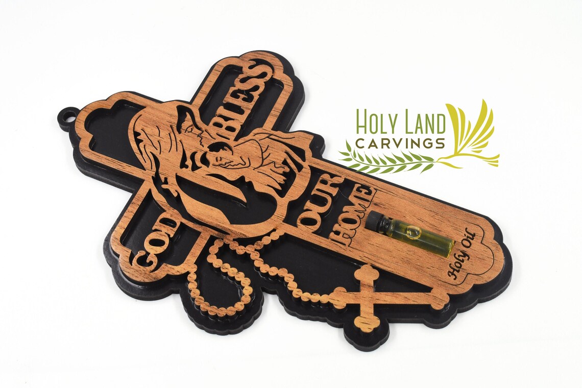 Wooden Cross Virgin Mary Holding Baby Jesus With Holy Rosary & Oil ...