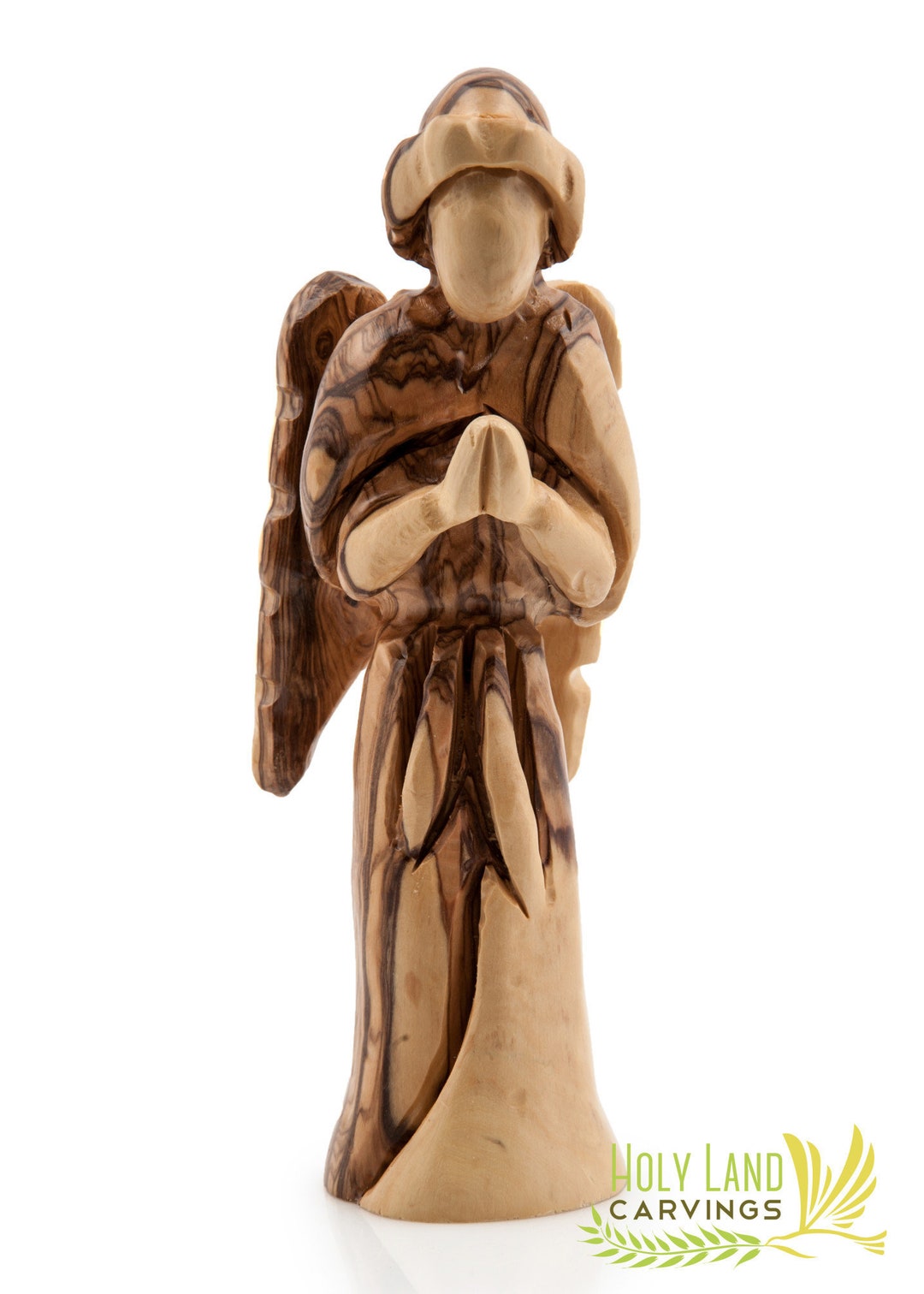 Praying Angel Figurine - Olive Wood Angel Statue With Wings Made in the ...
