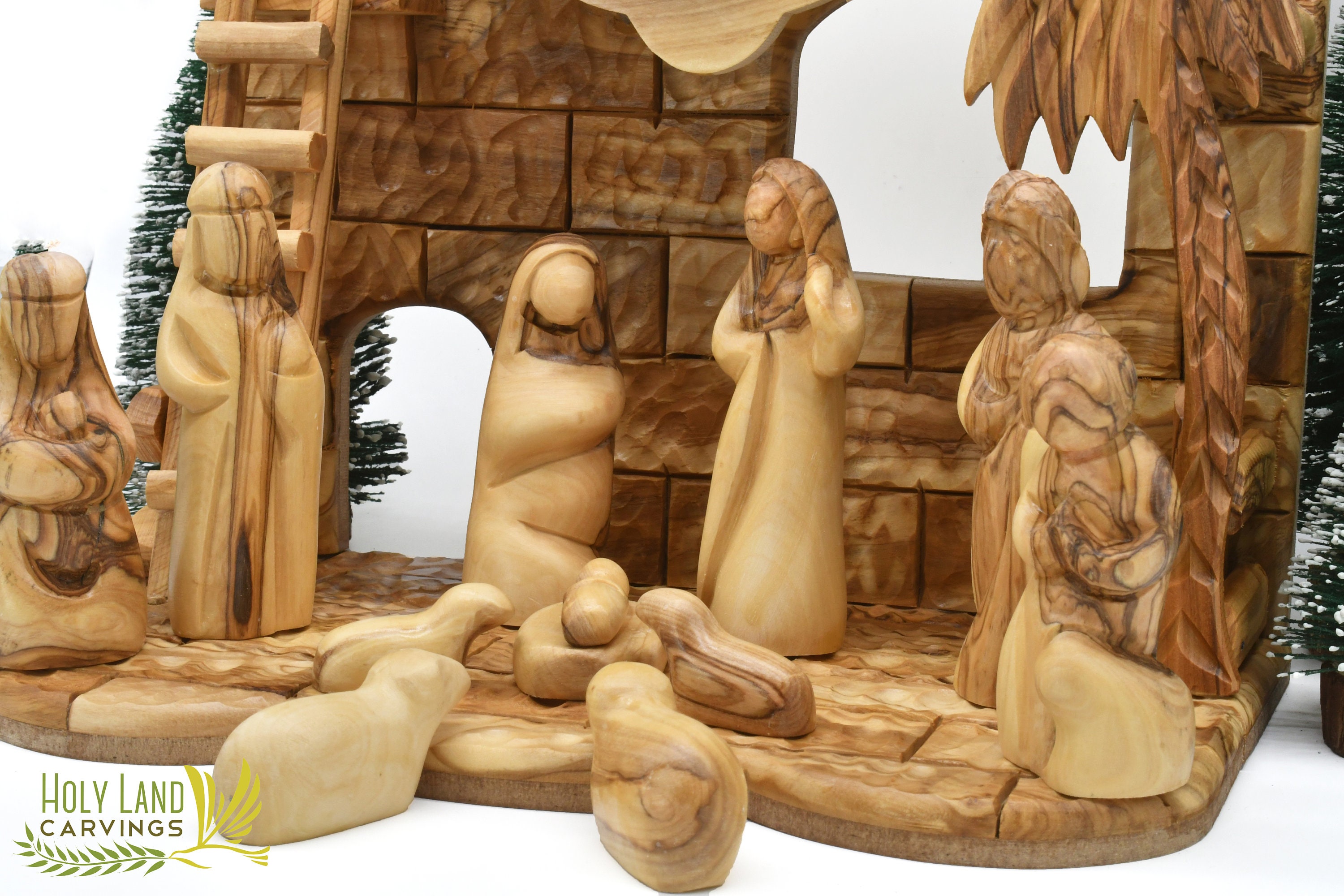 Large Nativity Set, Olive Wood Nativity Set Handmade, Wooden Nativity ...