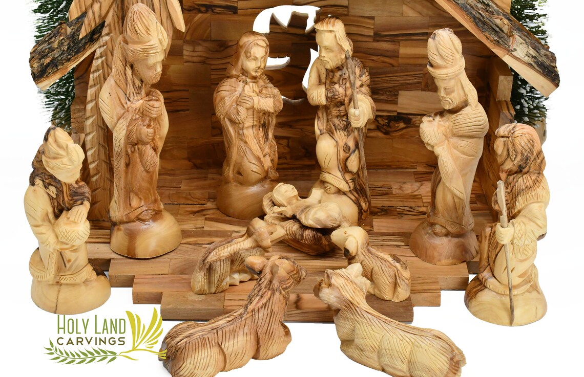Large Wooden Nativity Set for Christmas Made of Olive Wood in the Holy ...