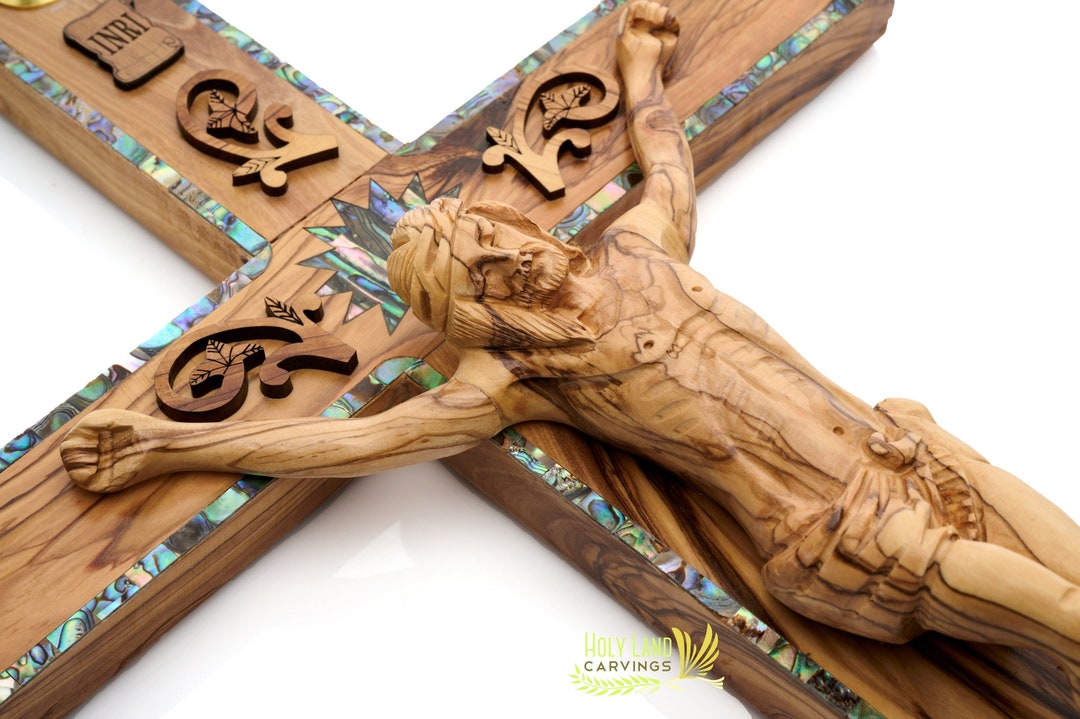20 Inch Large Wall Crucifix, Olive Wood Crucifix for Wall Decor, Wooden ...