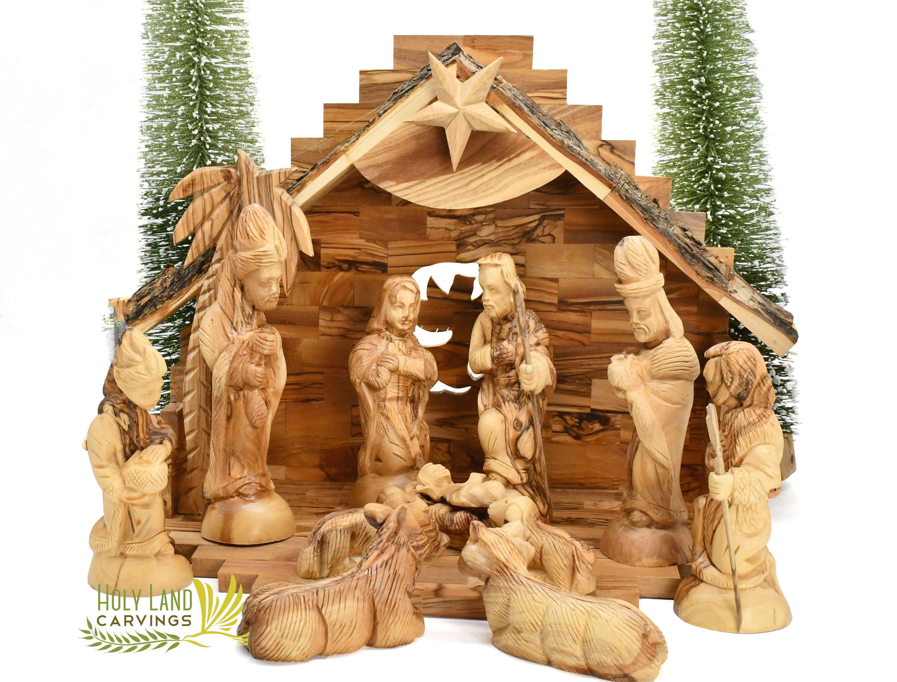 Large Wooden Nativity Set for Christmas Made of Olive Wood in the Holy ...
