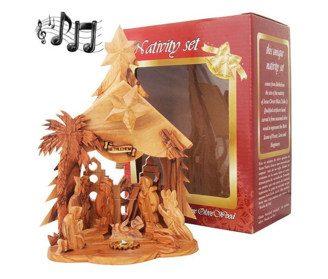 Musical Nativity Scene Set for Christmas Olive Wood Nativity Set With ...