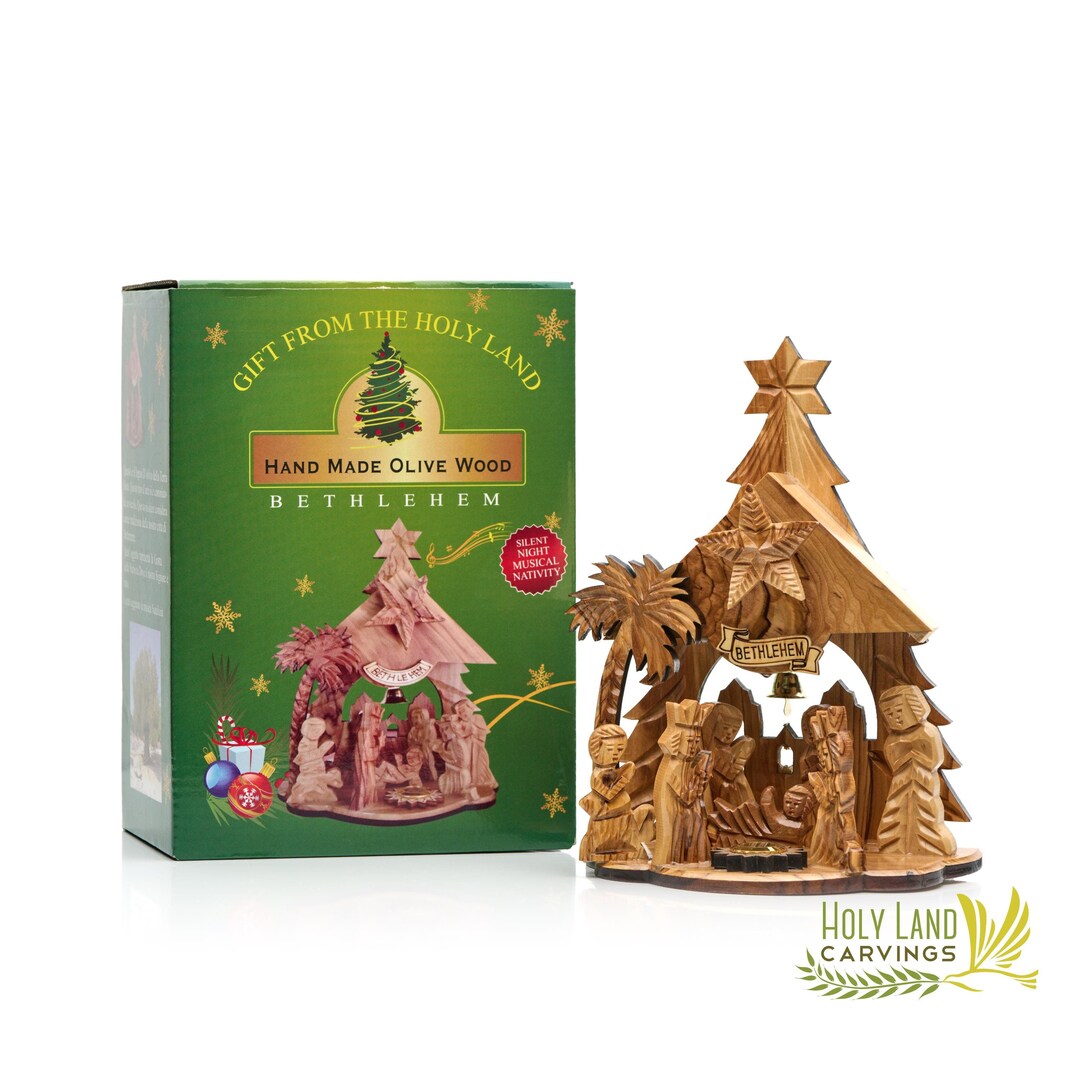 Musical Nativity Scene Set for Christmas | Olive Wood Nativity Set With ...